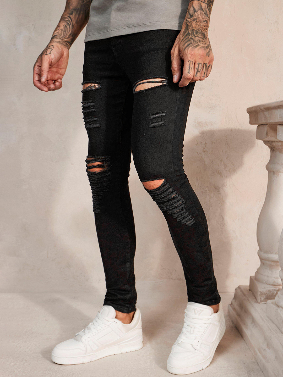 Buy BoohooMAN Super Skinny Fit Mildly Distressed Stretchable Jeans ...