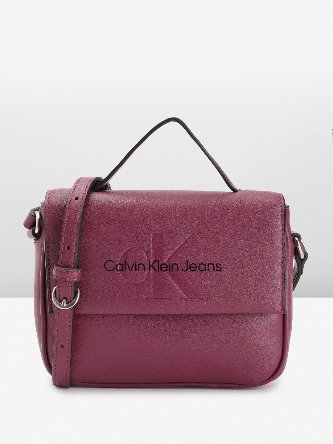 Buy Calvin Klein Brand Logo Printed Structured Satchel - Handbags for ...