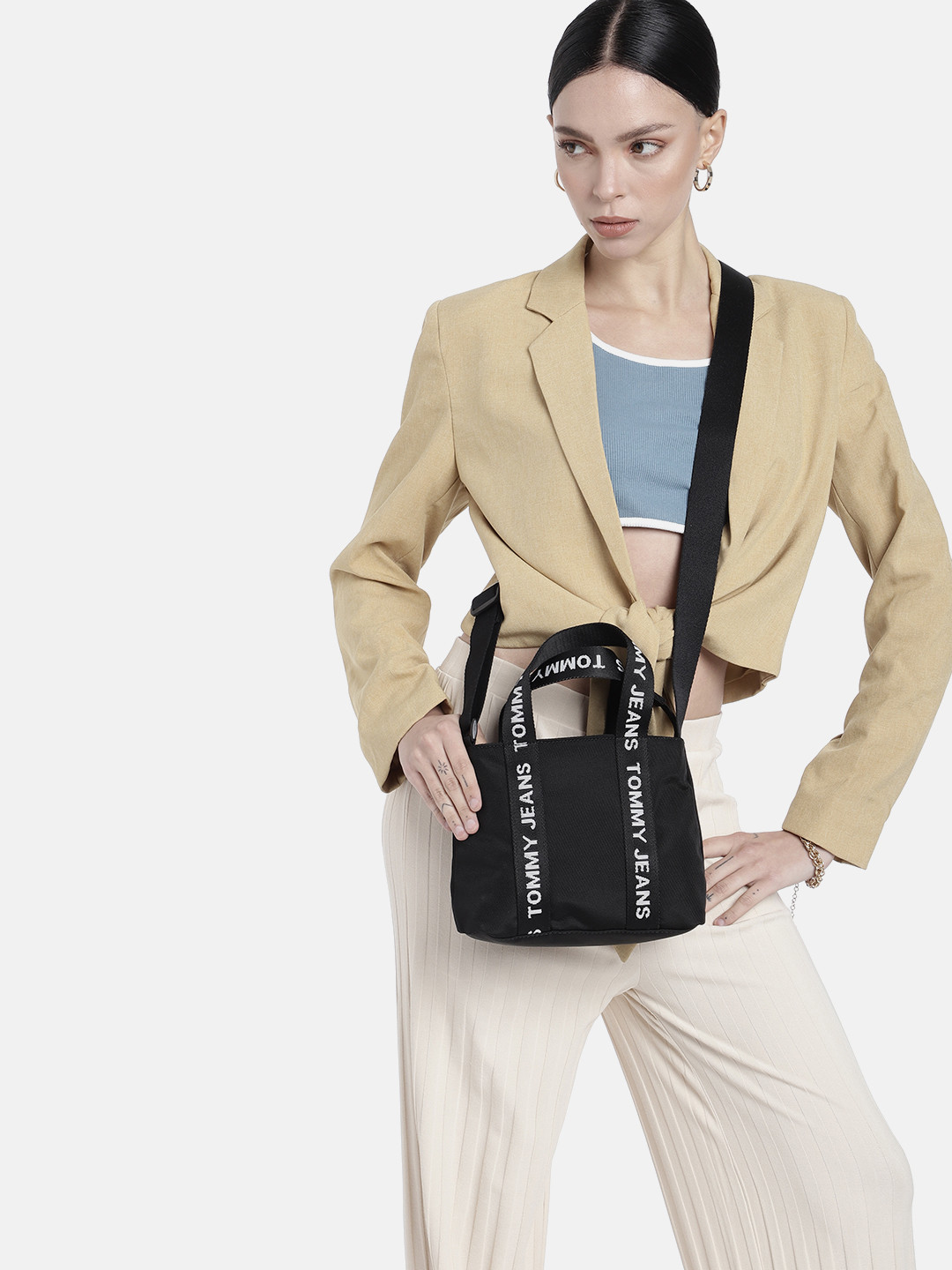 Buy Tommy Hilfiger Solid Small Structured Handheld Bag With Brand Logo ...