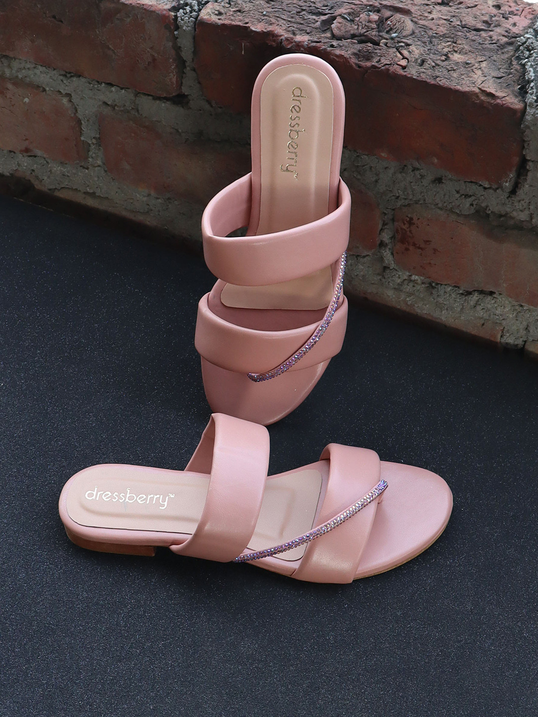 Buy DressBerry Pink Embellished Open Toe Flats - Flats for Women ...