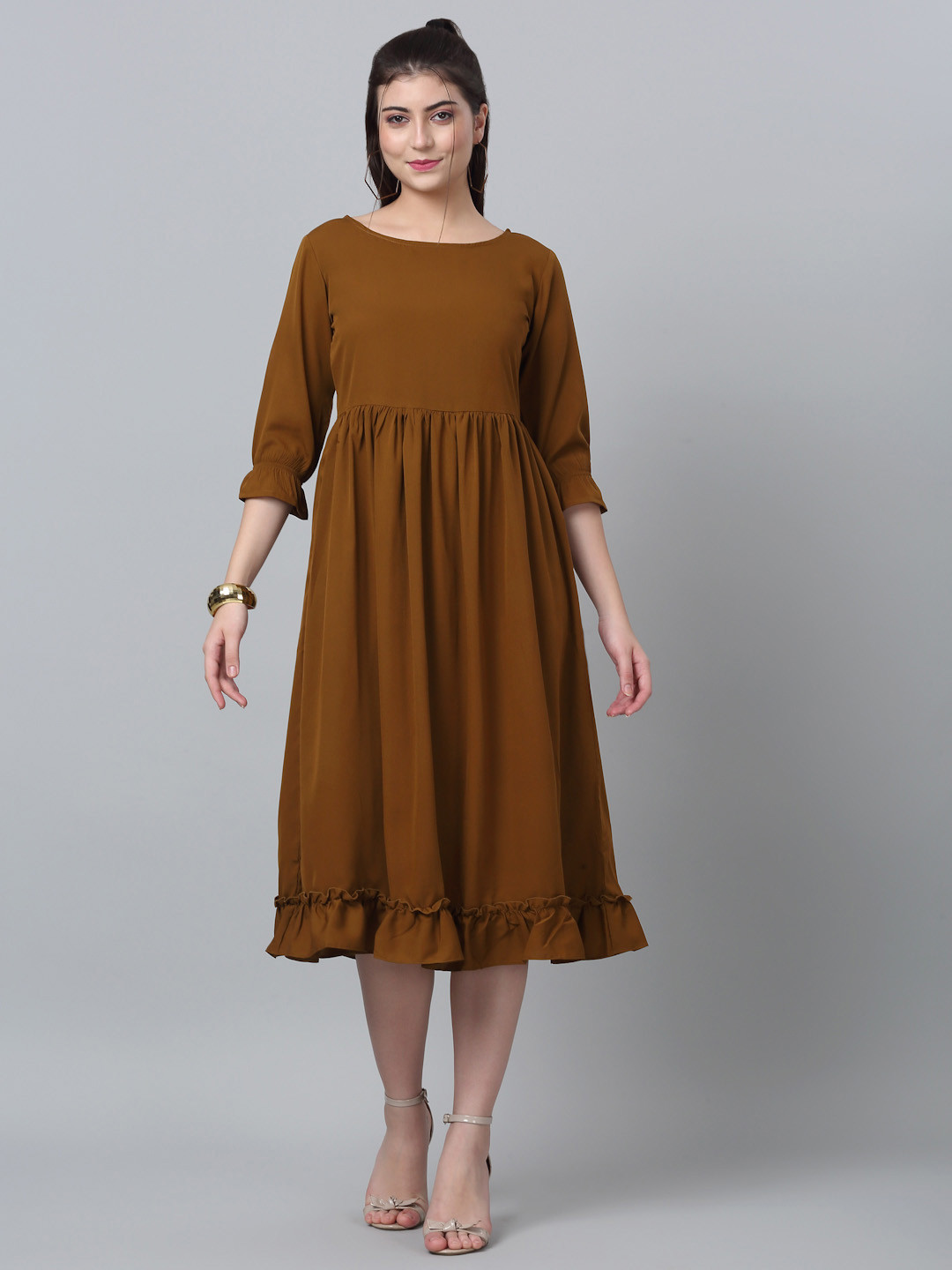 Buy RAISIN Round Neck Fit & Flare Gathered Midi Dress - Dresses for ...