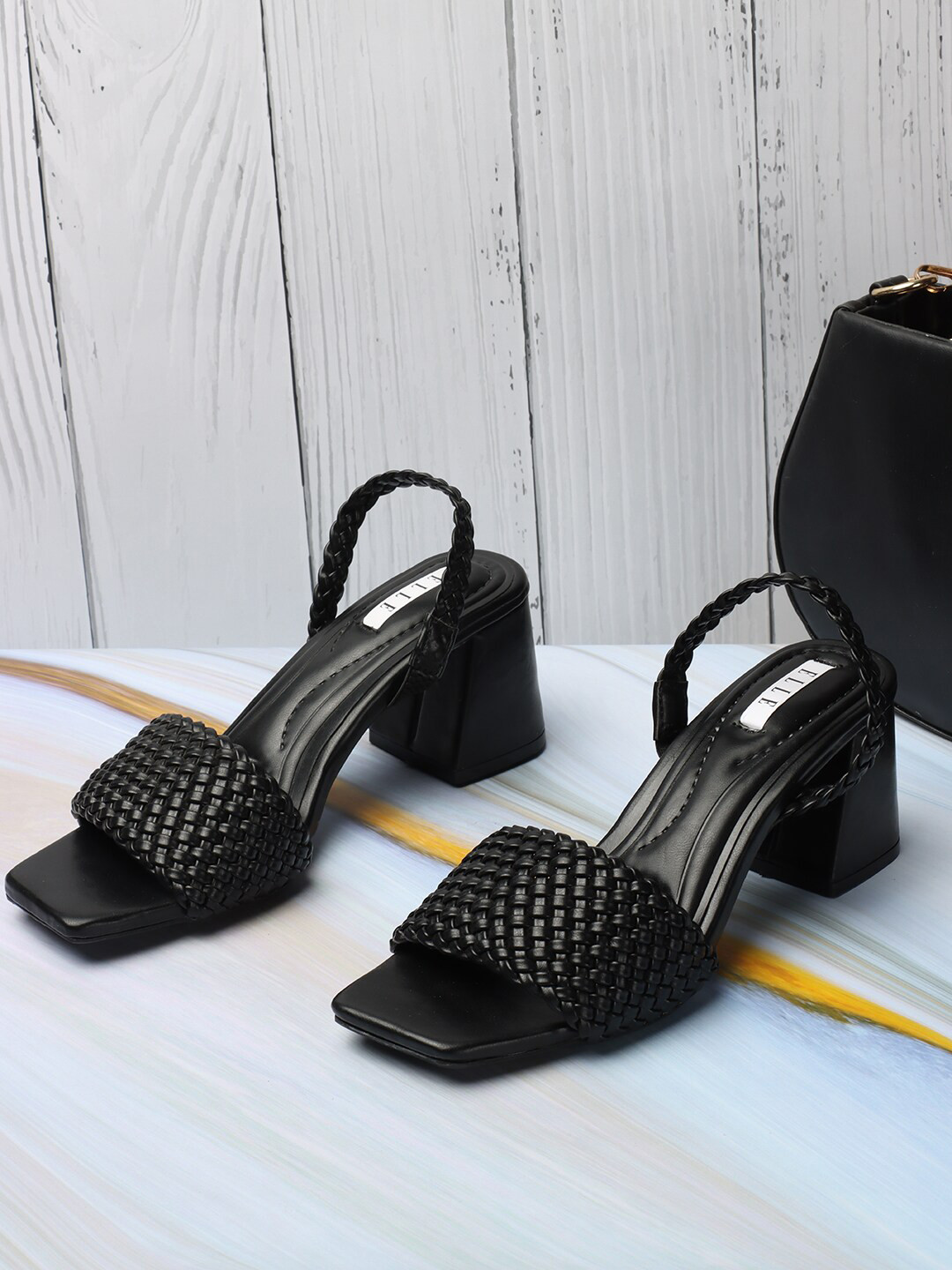 Buy ELLE Textured Square Toe Block Heels With Backstrap - Heels for ...