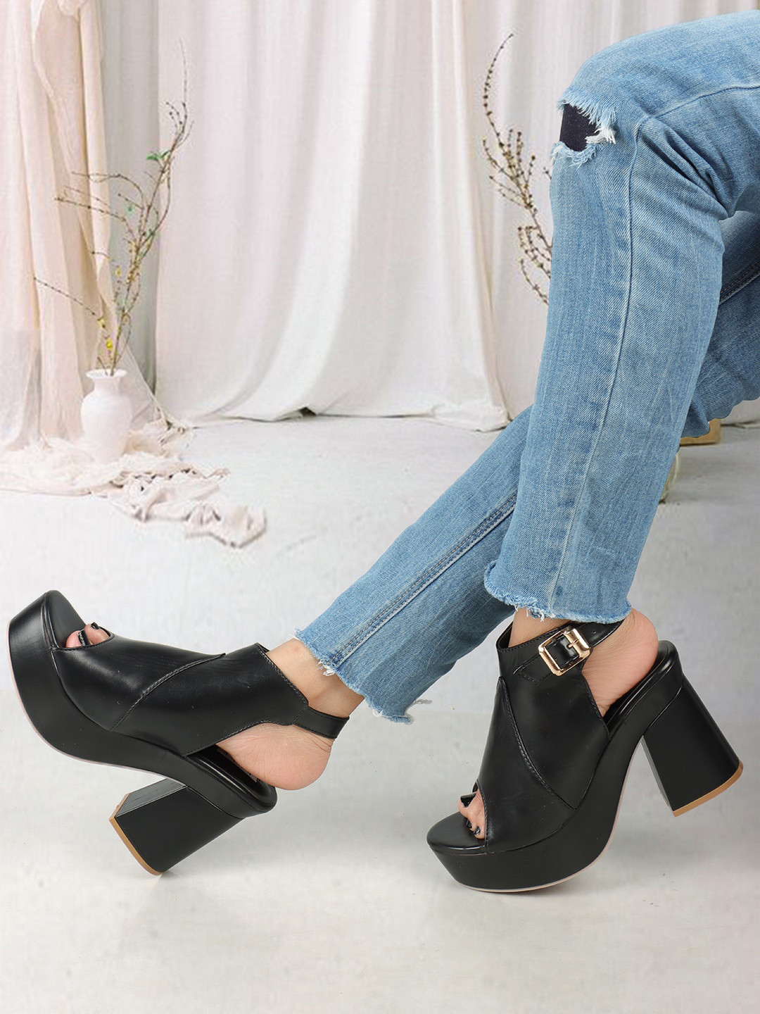 Buy ELLE Peep Toes Block Heels With Buckles - Heels for Women 23765282 ...