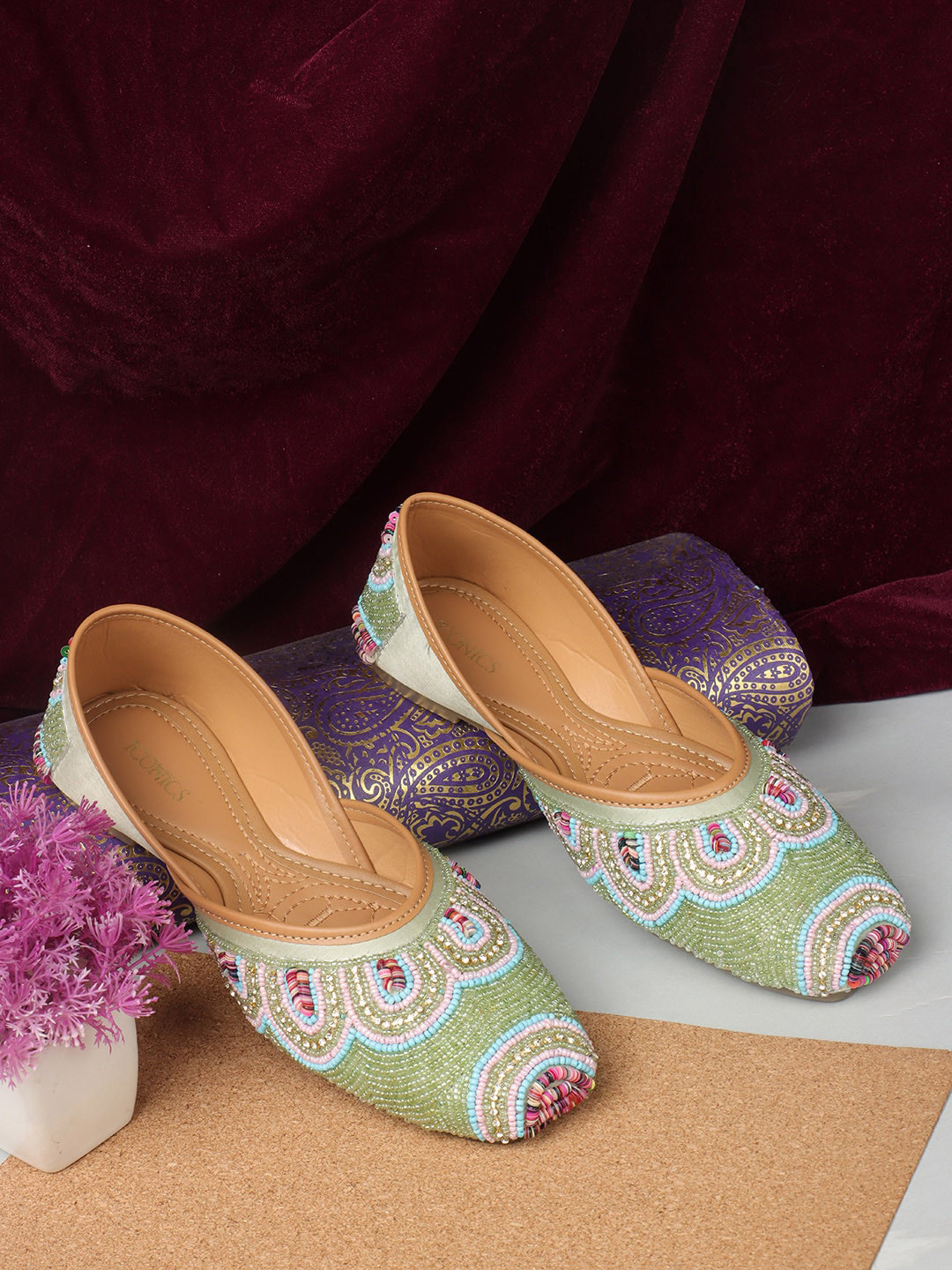 Buy ICONICS Square Toe Embroidered Ethnic Embellished Mojaris - Flats ...