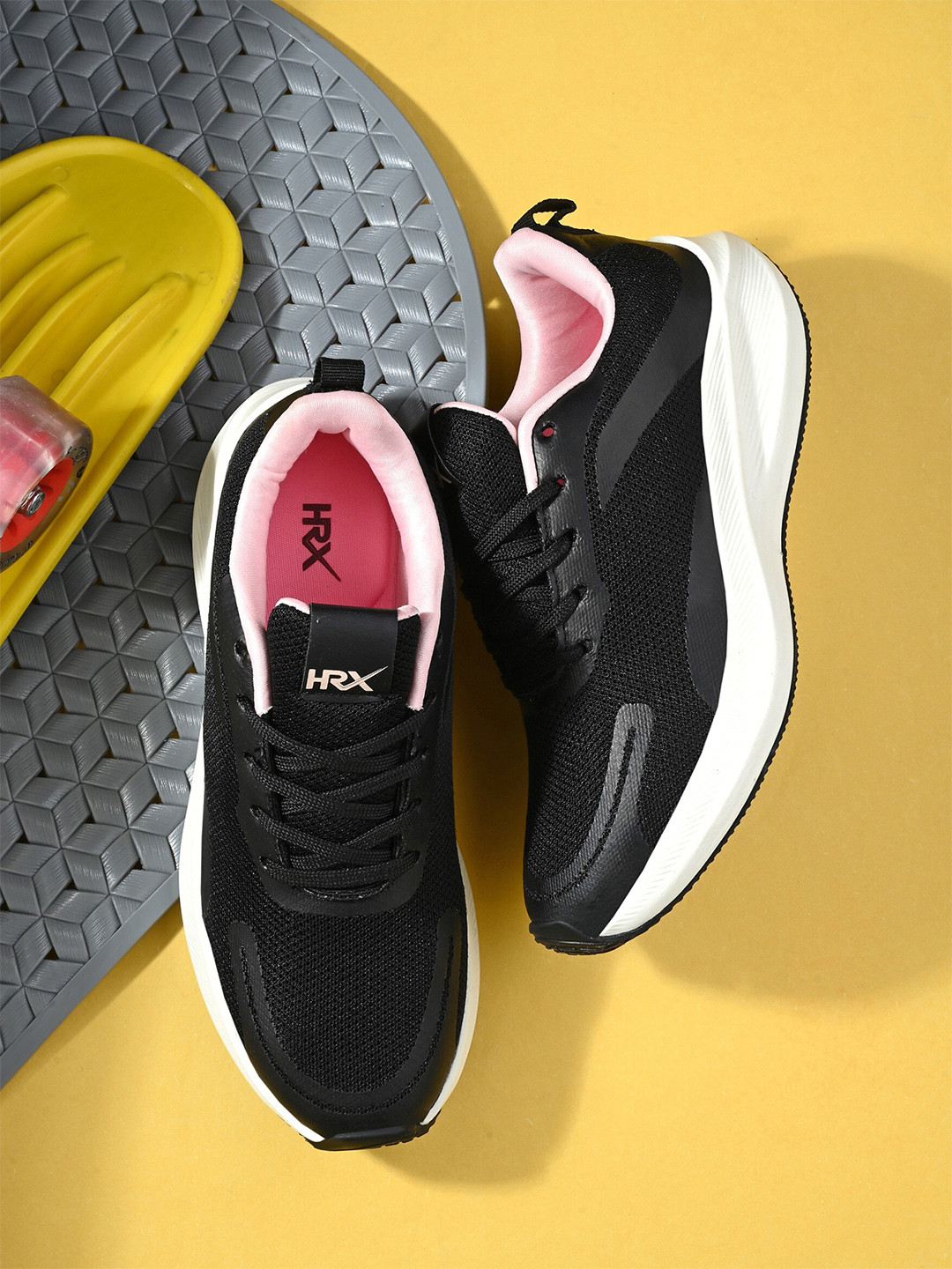 Buy HRX By Hrithik Roshan Women Black & Pink Memory Foam Mesh Running ...