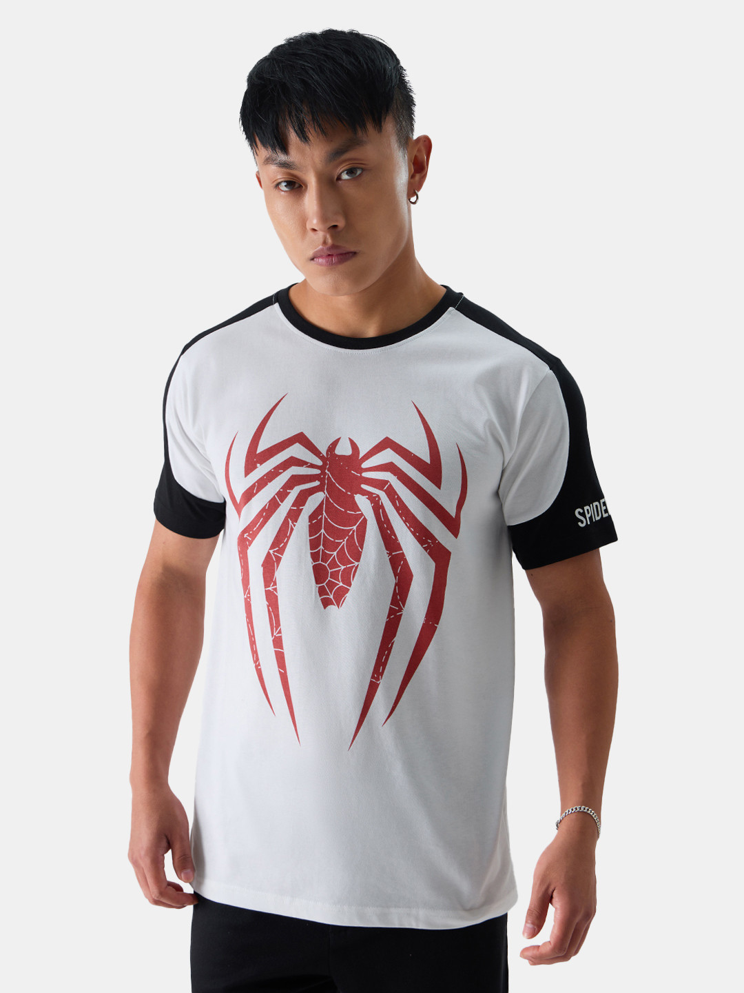 Buy The Souled Store White & Maroon Spider Man Printed Cotton T Shirt ...