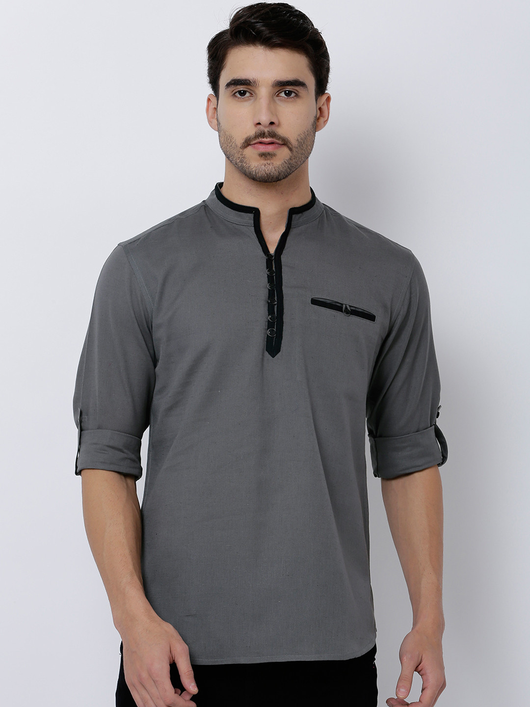 Buy Svanik Men Grey Solid Straight Kurta - Kurtas for Men 2377822 | Myntra