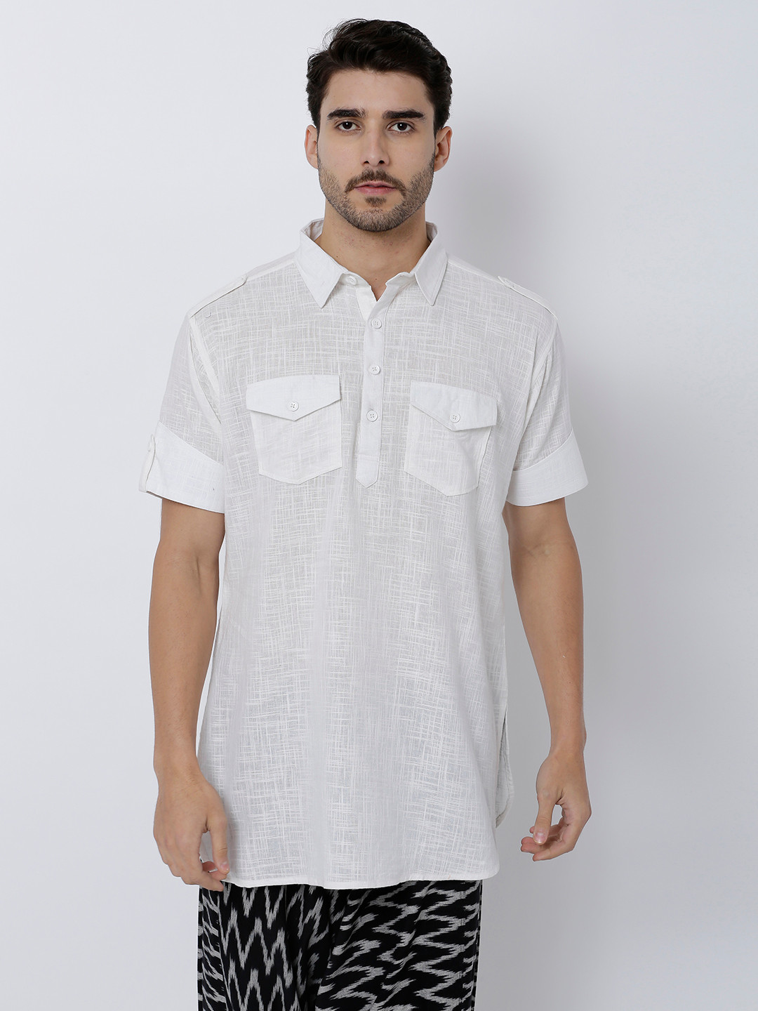 Buy Svanik Men White Woven Design Straight Kurta - Kurtas for Men ...