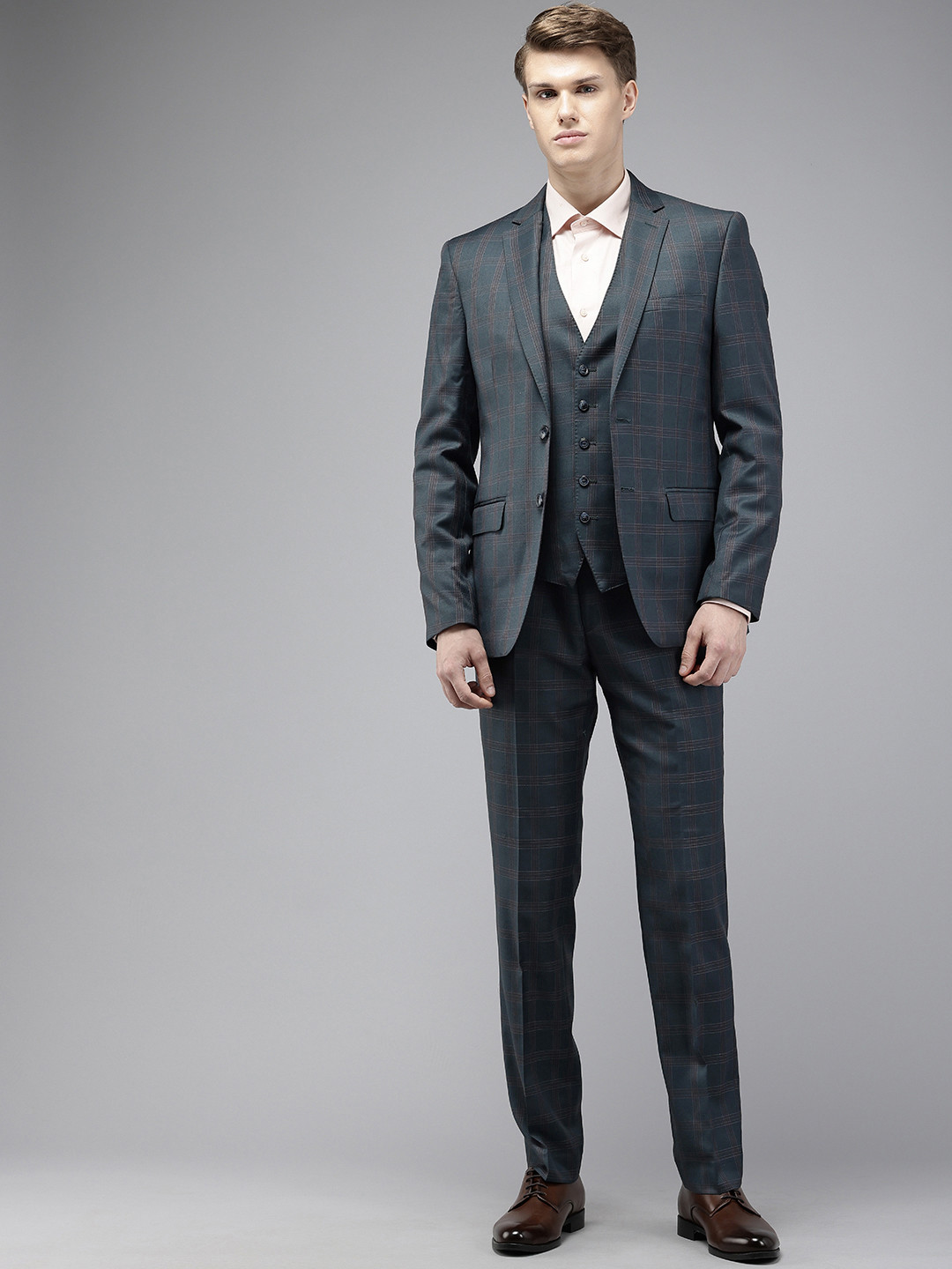 Buy Park Avenue Checked Single Breasted Super Slim Fit 3 Piece Formal ...