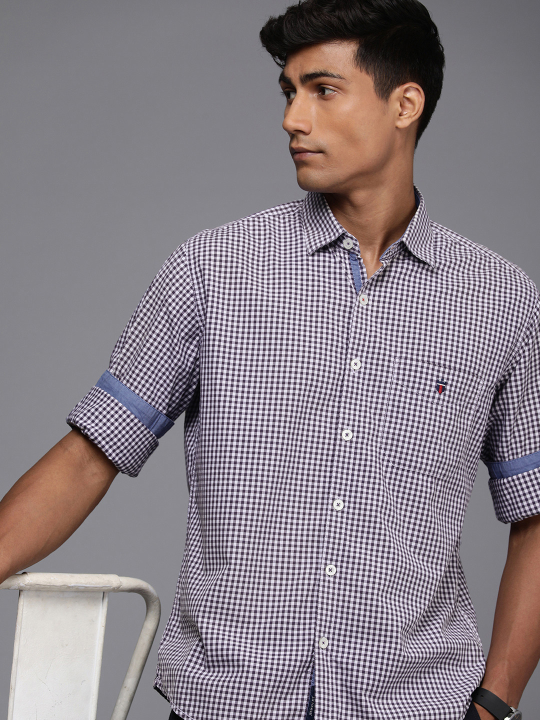 Buy Louis Philippe Sport Pure Cotton Tailored Fit Gingham Checked ...