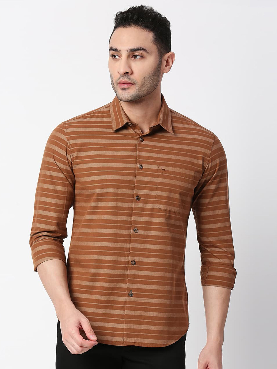 Buy Basics Standard Horizontal Striped Cotton Casual Shirt - Shirts for ...