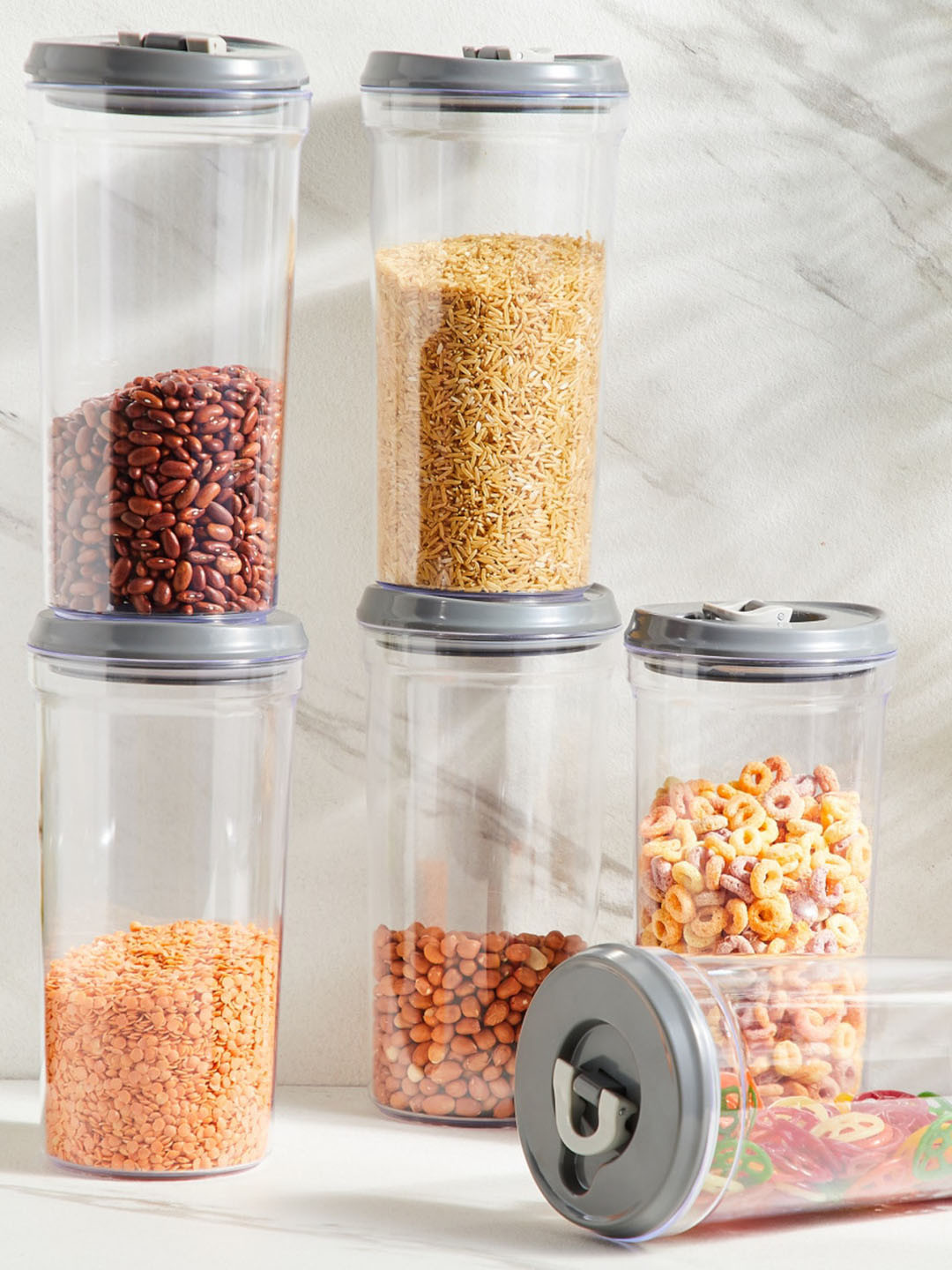 Buy Home Centre Genesis 6 Pieces Transparent & Grey Food Containers 1 ...