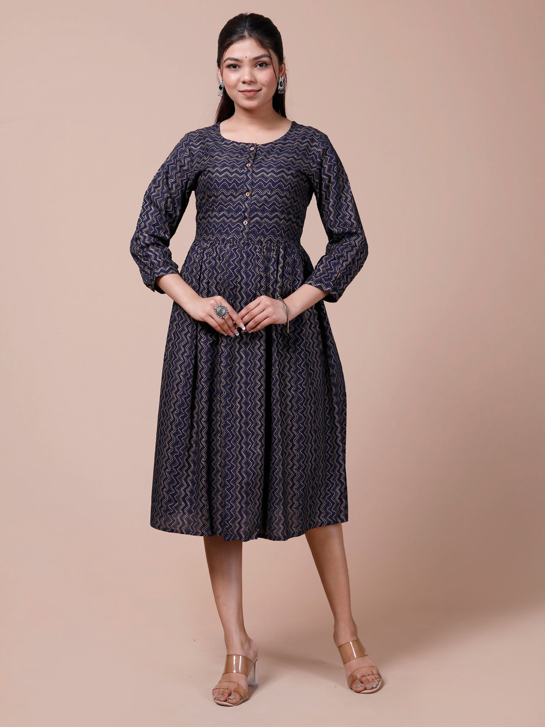 Buy DESI BEATS Chevron Printed Fit & Flare Midi Ethnic Dress - Ethnic ...