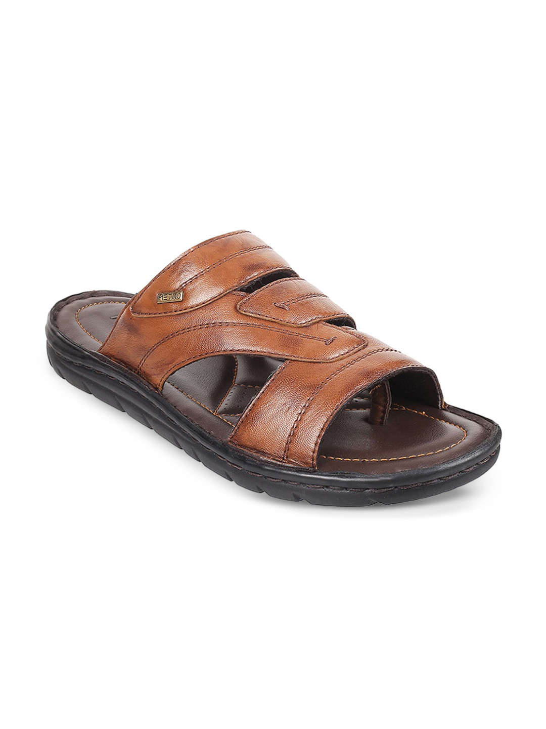 Buy Metro Men Textured Leather Comfort Sandals - Sandals for Men ...