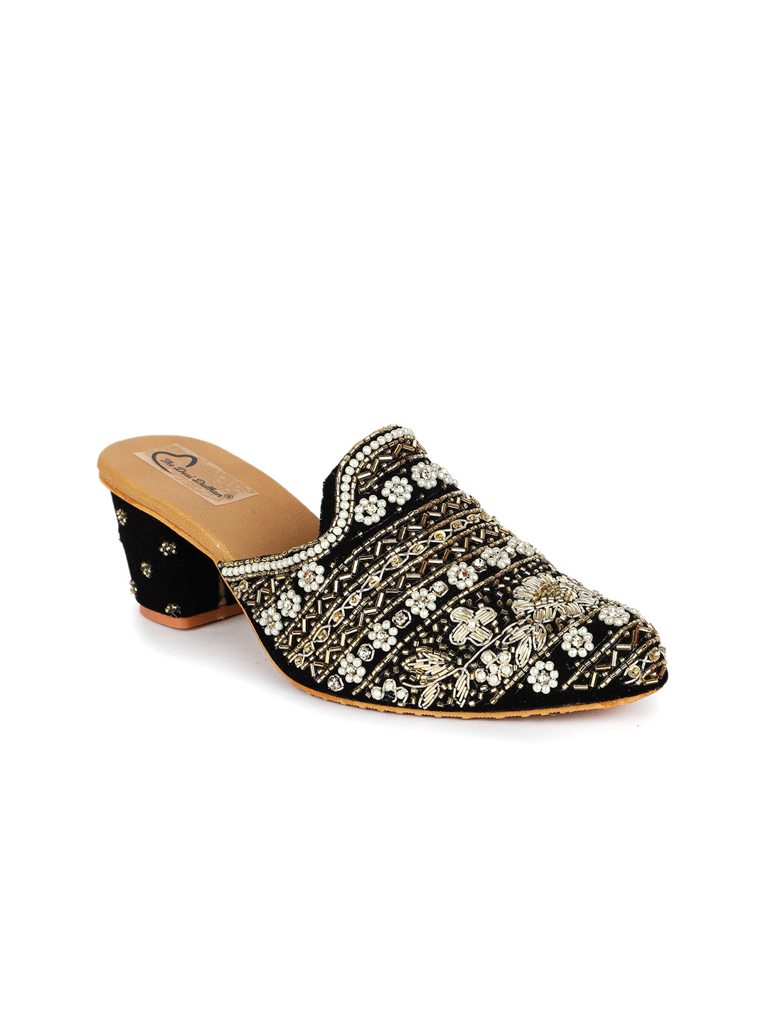 Buy The Desi Dulhan Embellished Pointed Toe Ethnic Block Mules - Heels ...