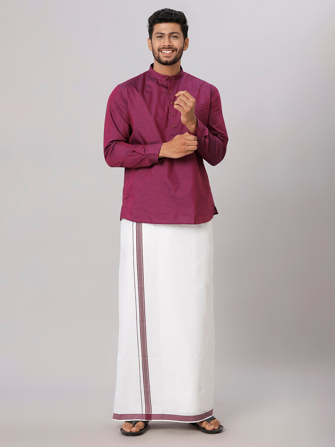 Buy Ramraj Mandarin Collar Kurta With Veshti - Clothing Set for Men ...