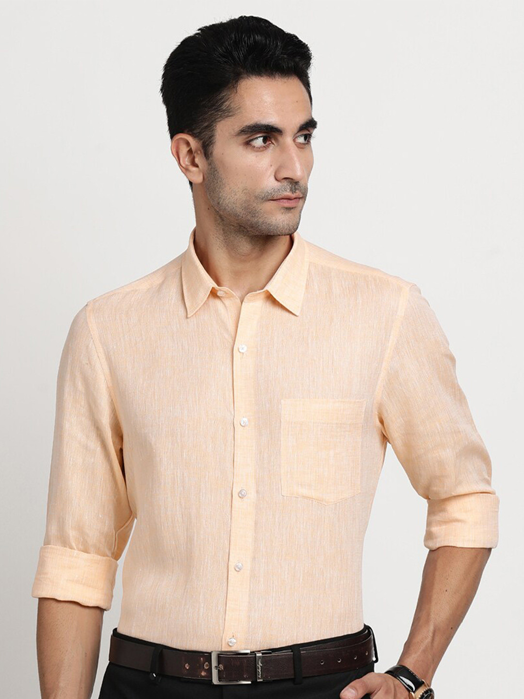 Buy Turtle Modern Slim Fit Spread Collar Pure Linen Formal Shirt ...