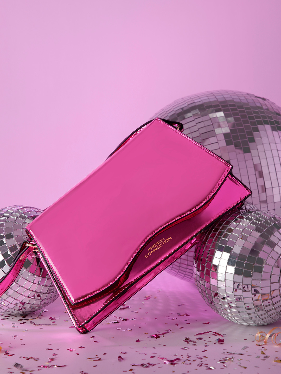 Buy French Connection Solid Glossy Structured Baguette Bag - Handbags ...