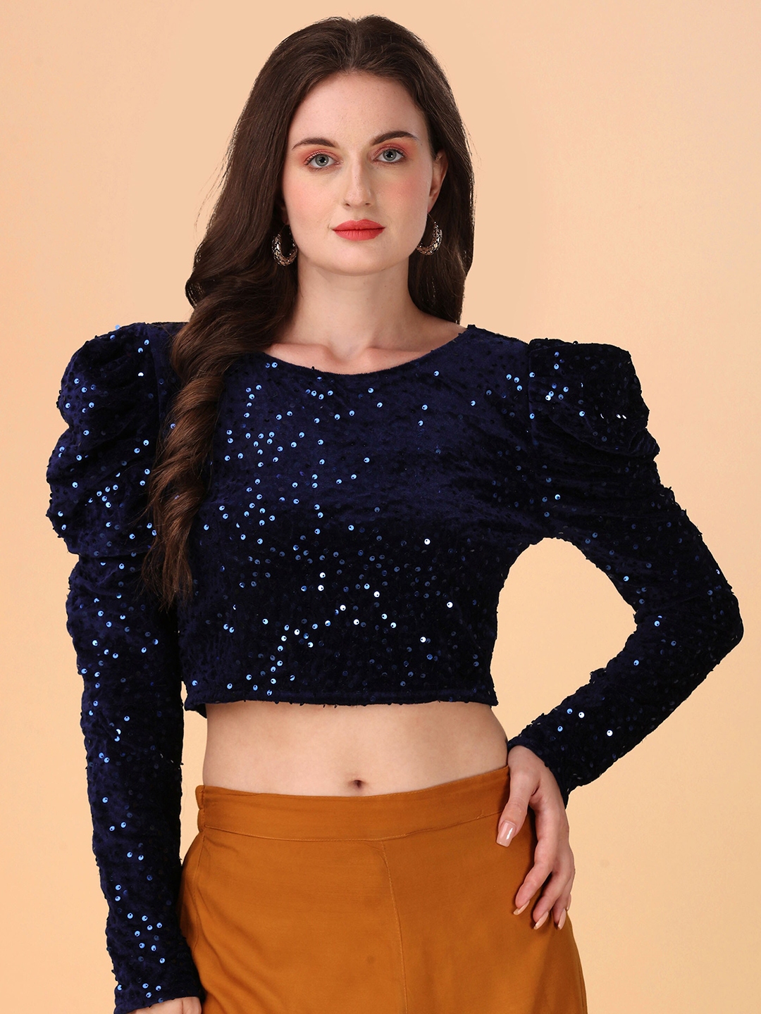 Buy Dl Fashion Embellished Puff Sleeves Sequinned Crop Top Tops For