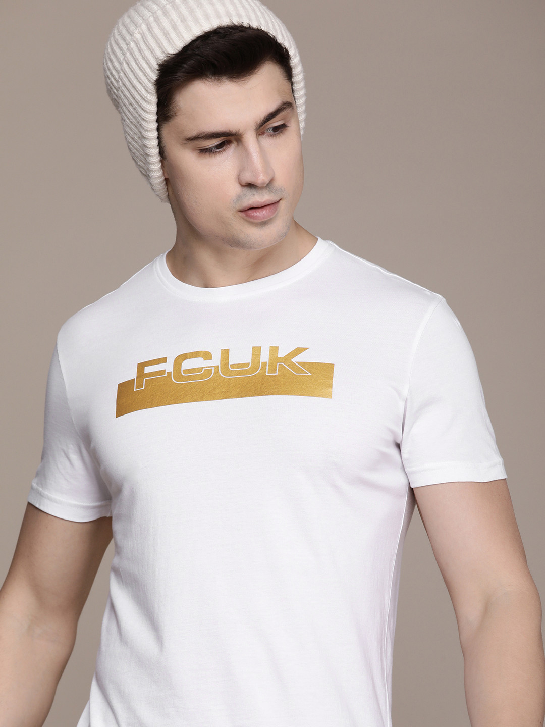 Buy FCUK Brand Logo Printed Pure Cotton T Shirt - Tshirts for Men ...
