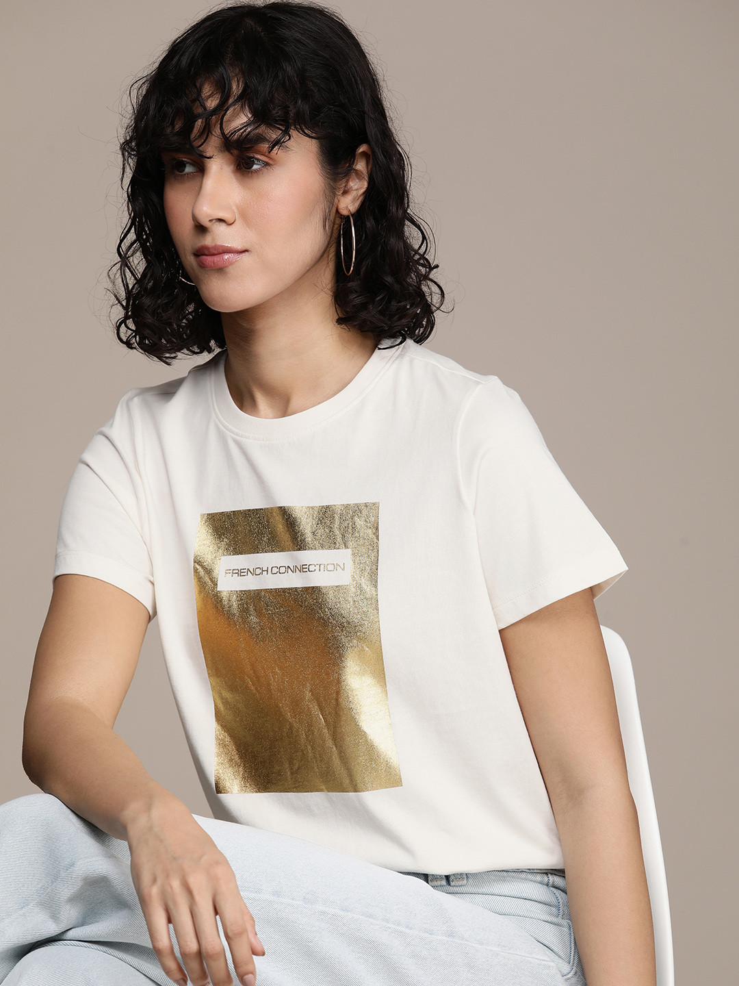 Buy French Connection Pure Cotton Brand Logo Printed Casual T Shirt ...