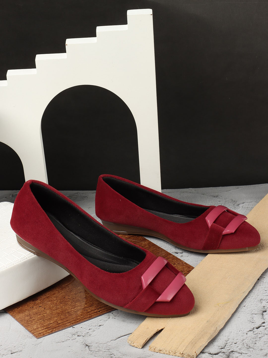 Buy DressBerry Red Buckled Pointed Toe Ballerinas - Flats for Women ...