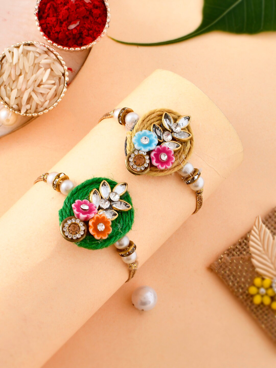 Buy Aapno Rajasthan Set Of 2 Embellished Jute Based Premium Rakhi Set ...