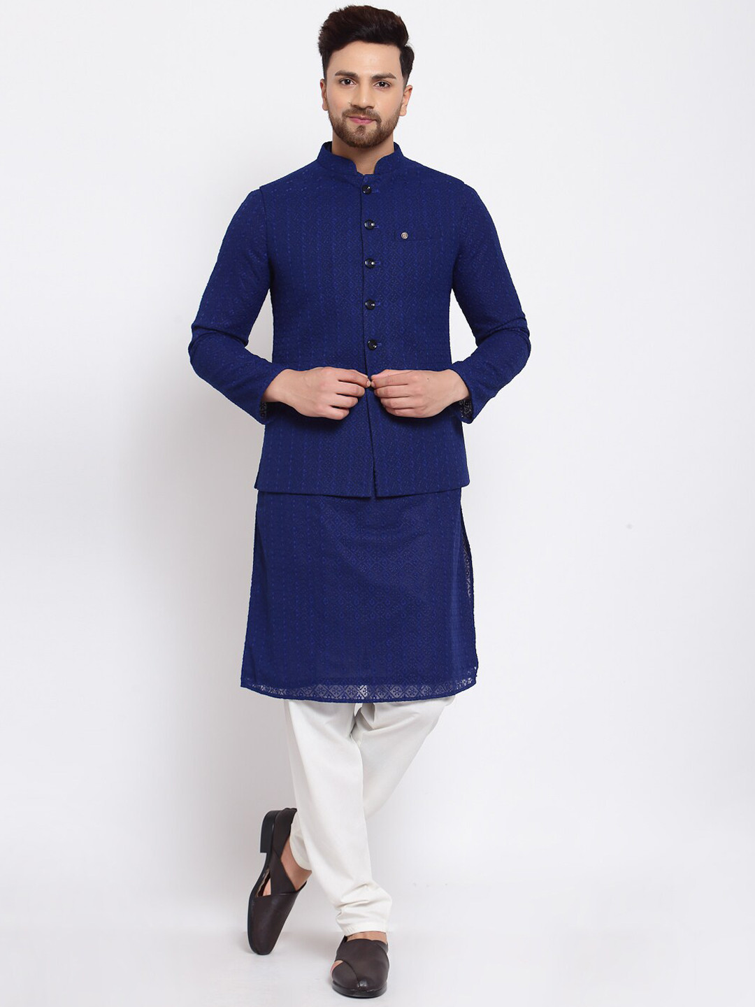 Buy MOHANLAL SONS Woven Floral Pattern Slim Fit Nehru Jacket - Nehru ...