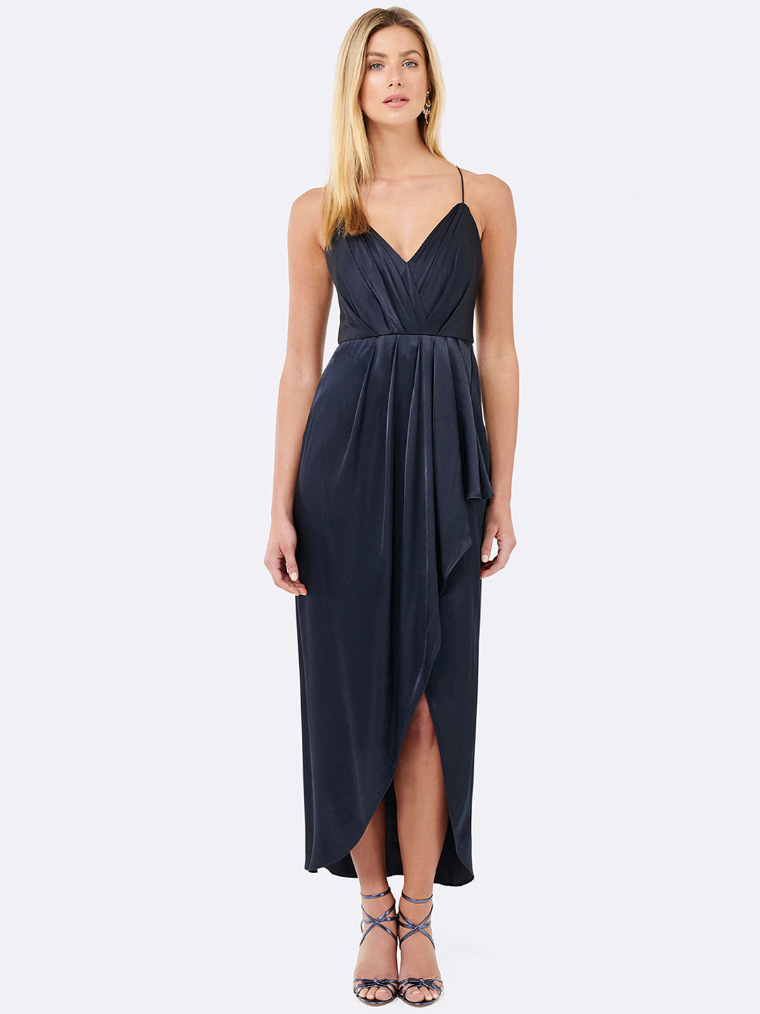 Buy Forever New Women Navy Blue Solid Maxi Dress - Dresses for Women ...