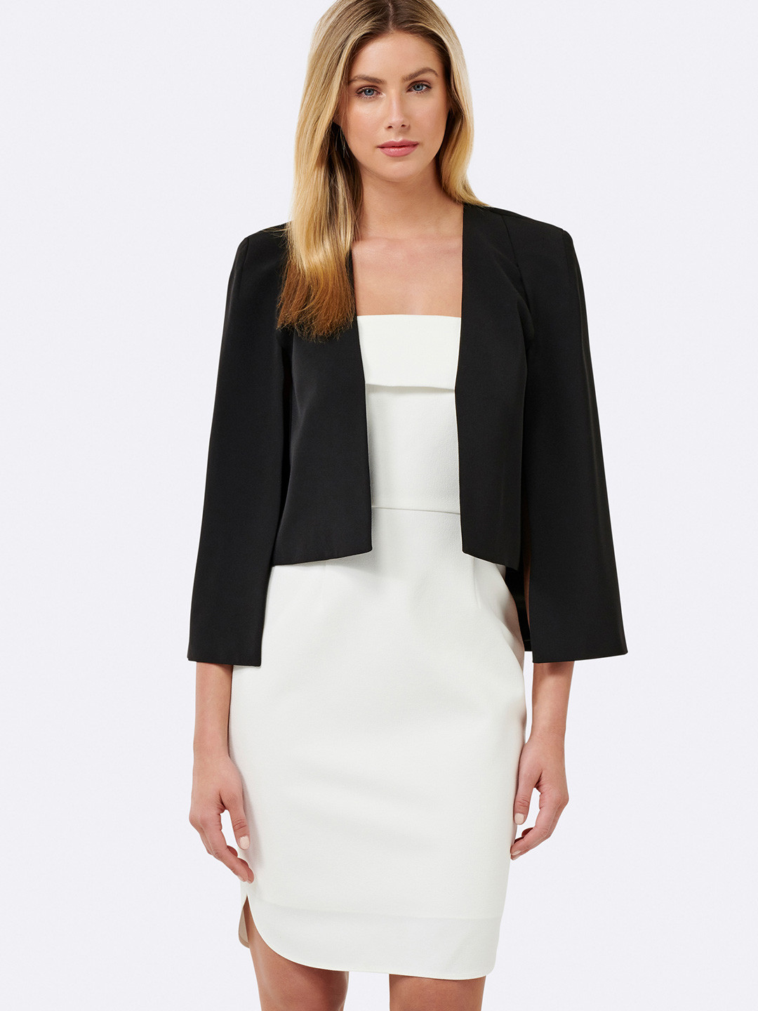 Buy Forever New Women Black Solid Open Front Jacket - Jackets for Women ...