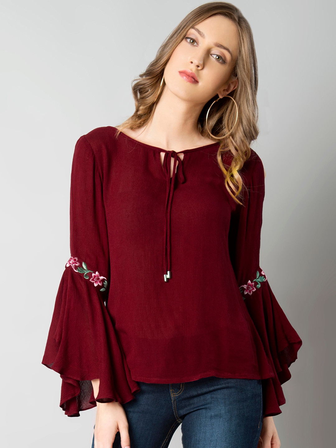 Buy FabAlley Women Maroon Solid Embroidered Top - Tops for Women ...