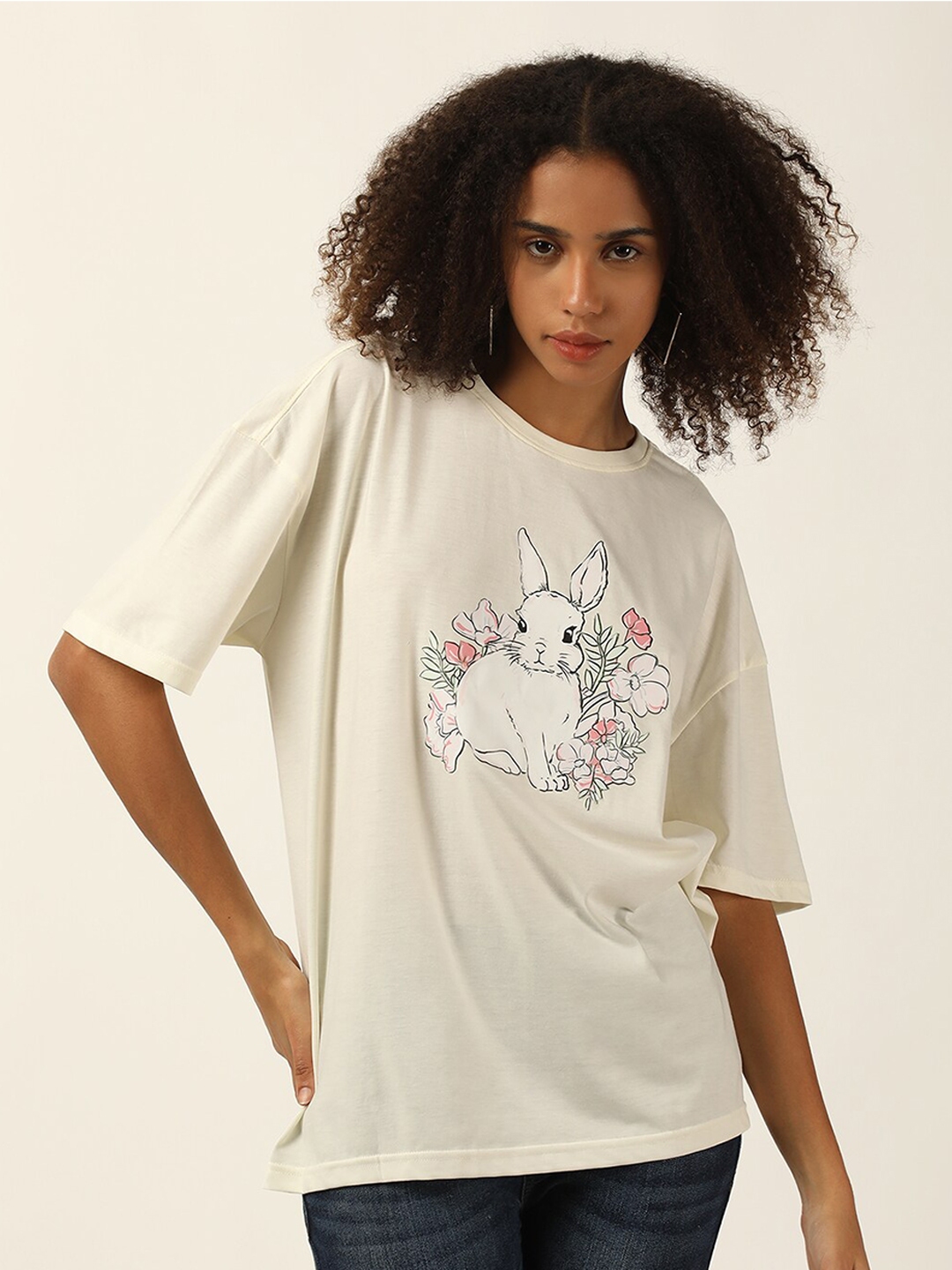 Buy Forever 21 Graphic Printed Drop Shoulder Sleeves Cotton T Shirt