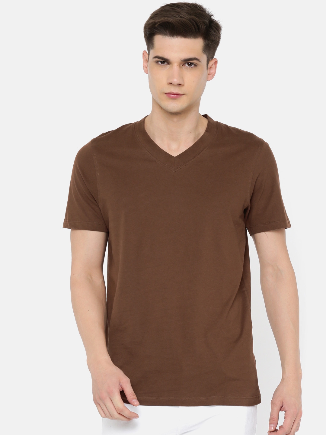Buy Jack & Jones Men Brown Solid V Neck T Shirt - Tshirts for Men ...