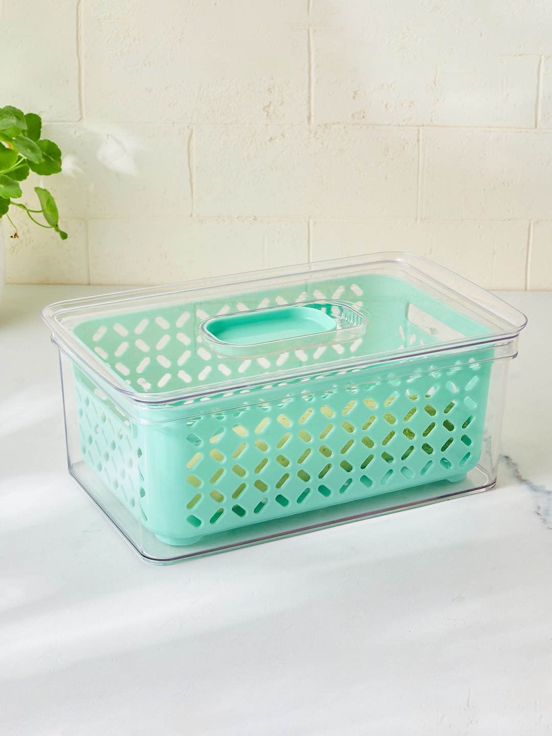 Buy Home Centre Orion Elfin Teal Blue Fridge Storage Basket With Lid ...