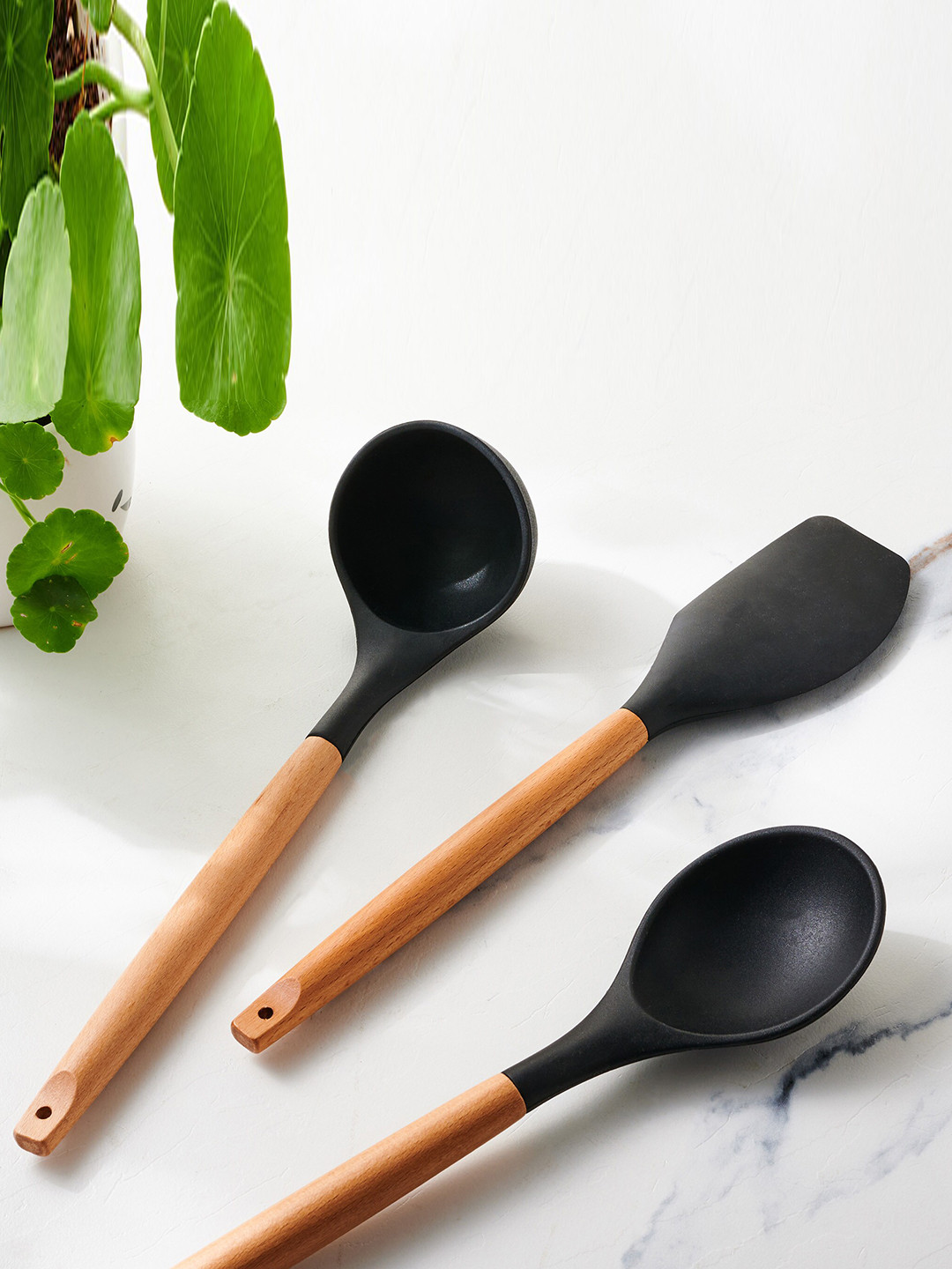 Buy Home Centre Chef Special Omega Black Silicone Spoon With Wooden ...