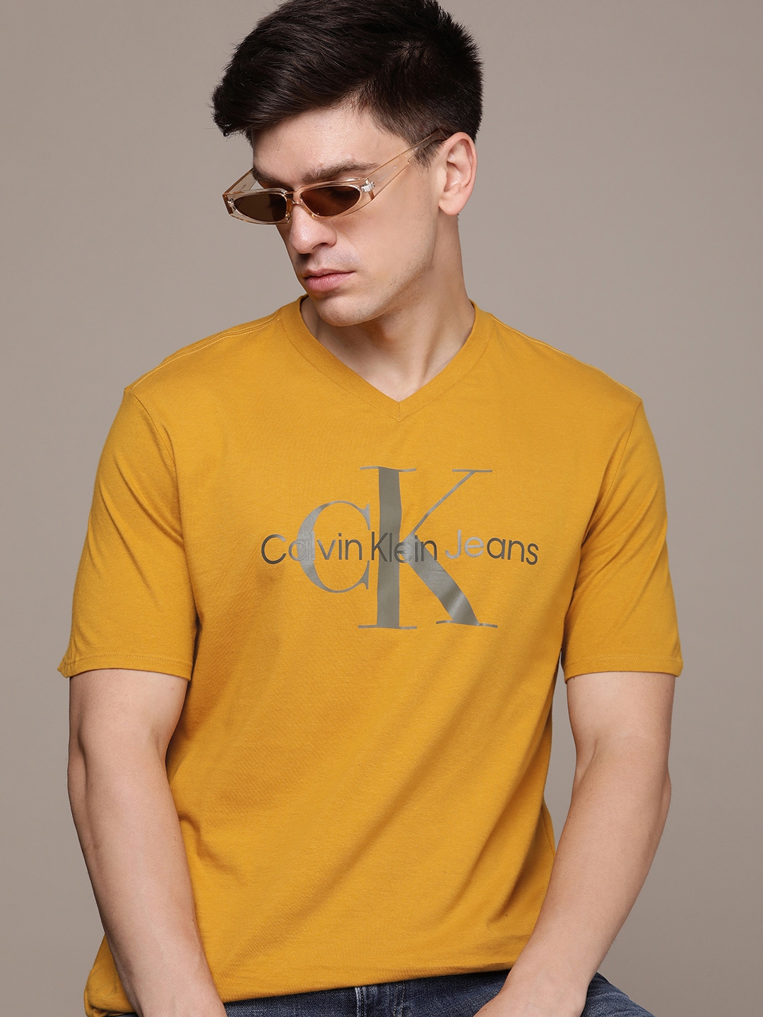 Buy Calvin Klein Jeans Pure Cotton Brand Logo Printed V Neck Casual T