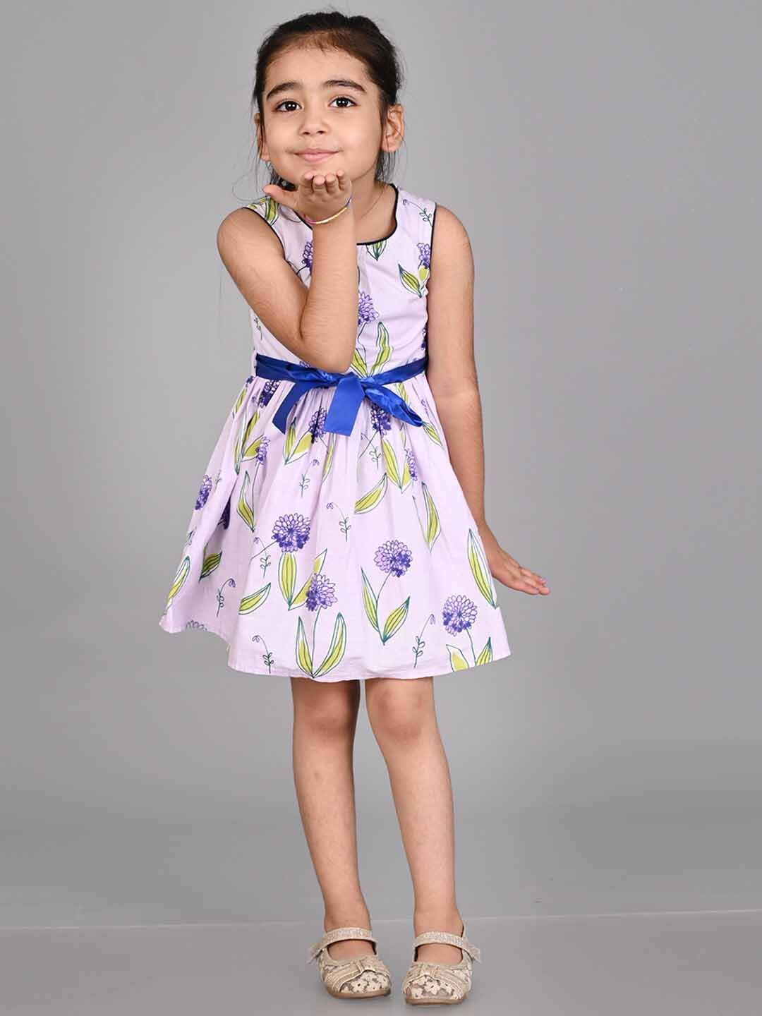 Buy Creative Kids Girls Floral Printed Gathered Cotton Fit & Flare ...