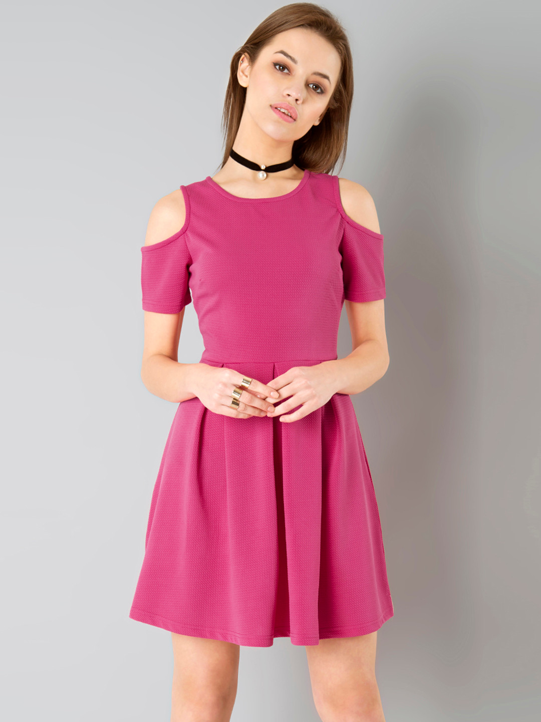Buy FabAlley Women Pink Self Design Fit And Flare Dress - Dresses for ...