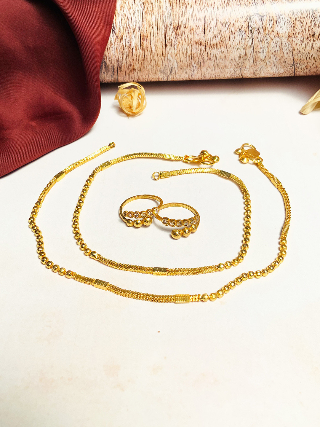 Buy ABDESIGNS Gold Plated Anklets With Toe Rings Combo - Anklet for Women 23835752 | Myntra