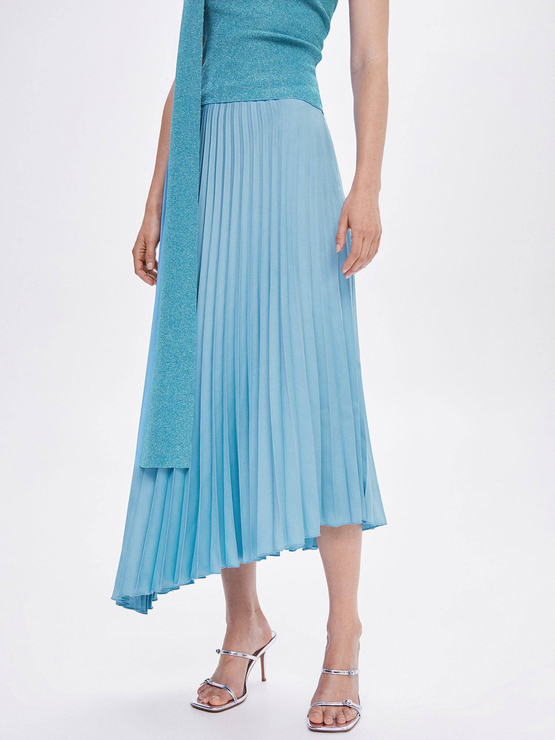 Buy MANGO Women Accordion Pleated Asymmetric Midi Skirt - Skirts for ...