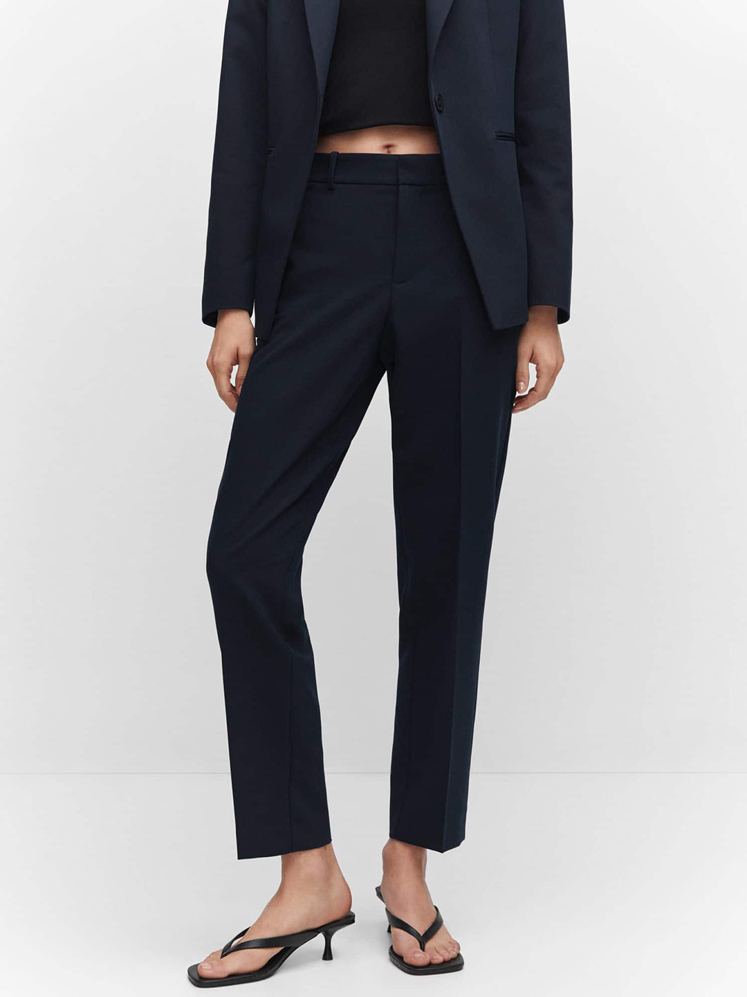 Buy MANGO Women Straight Fit Pleated Trousers - Trousers for Women ...