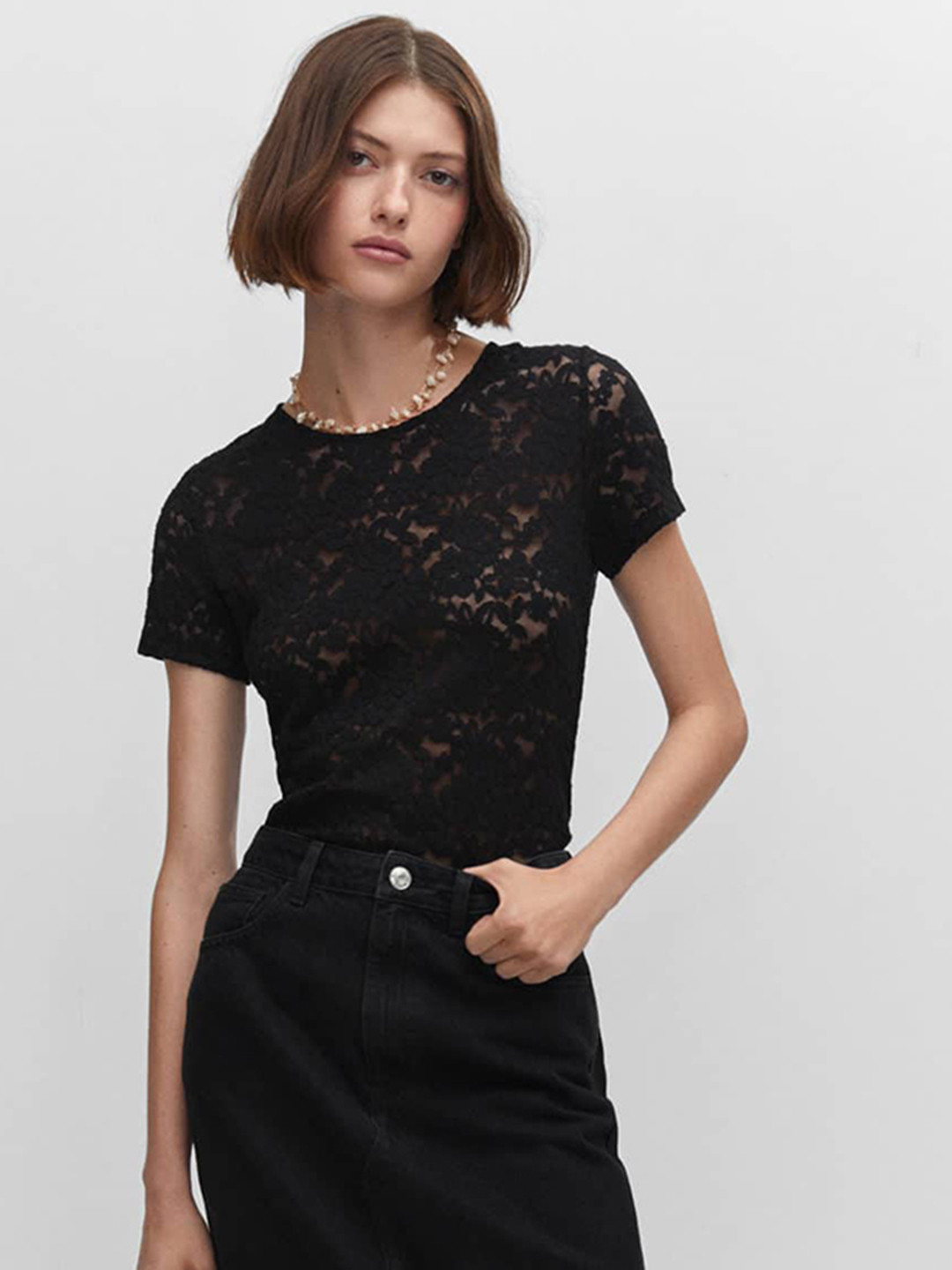 Buy MANGO Floral Lace Sheer Top - Tops for Women 23836260 | Myntra
