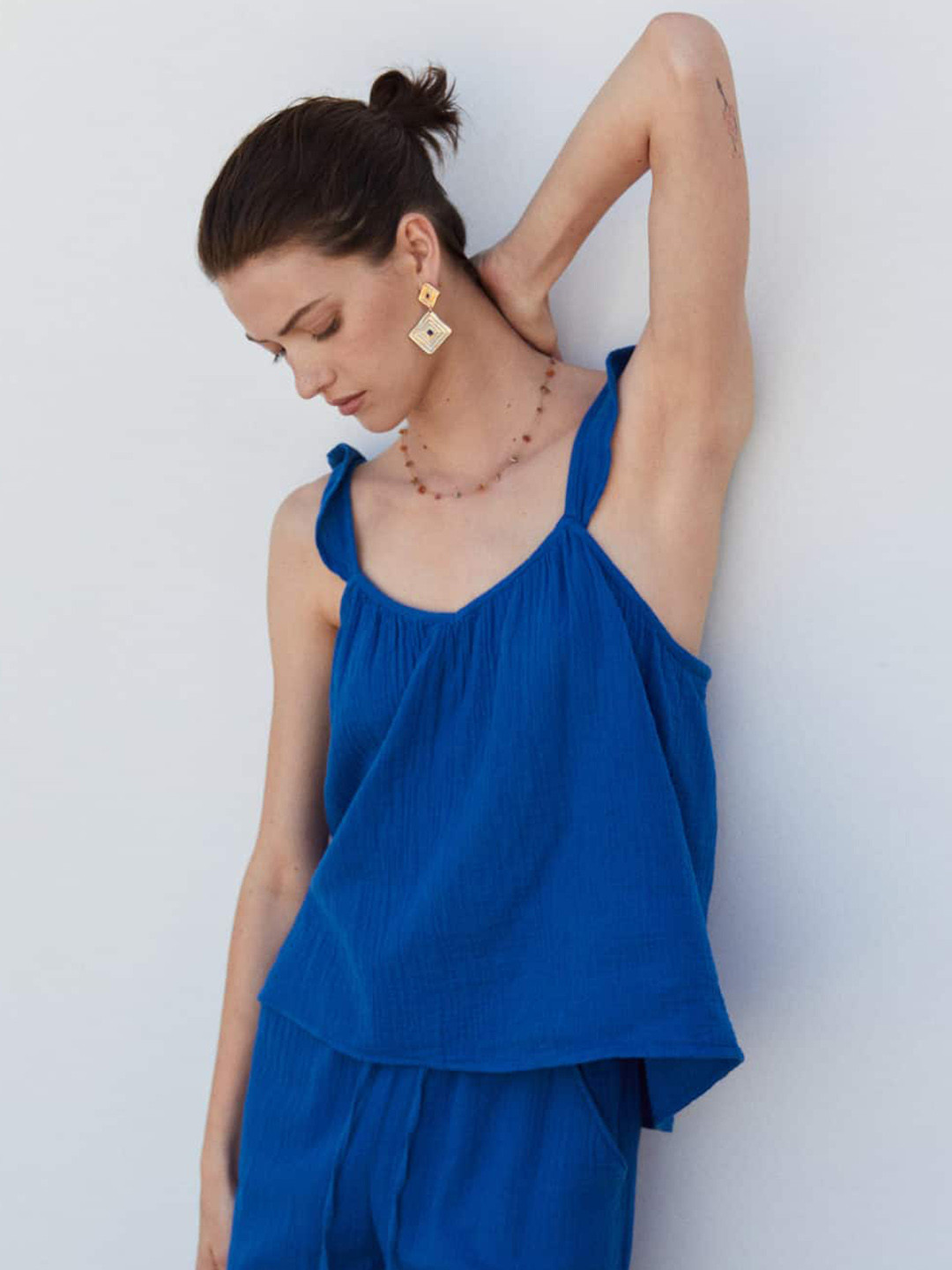 Buy MANGO Pure Cotton Shoulder Straps Textured Detail Top - Tops for ...