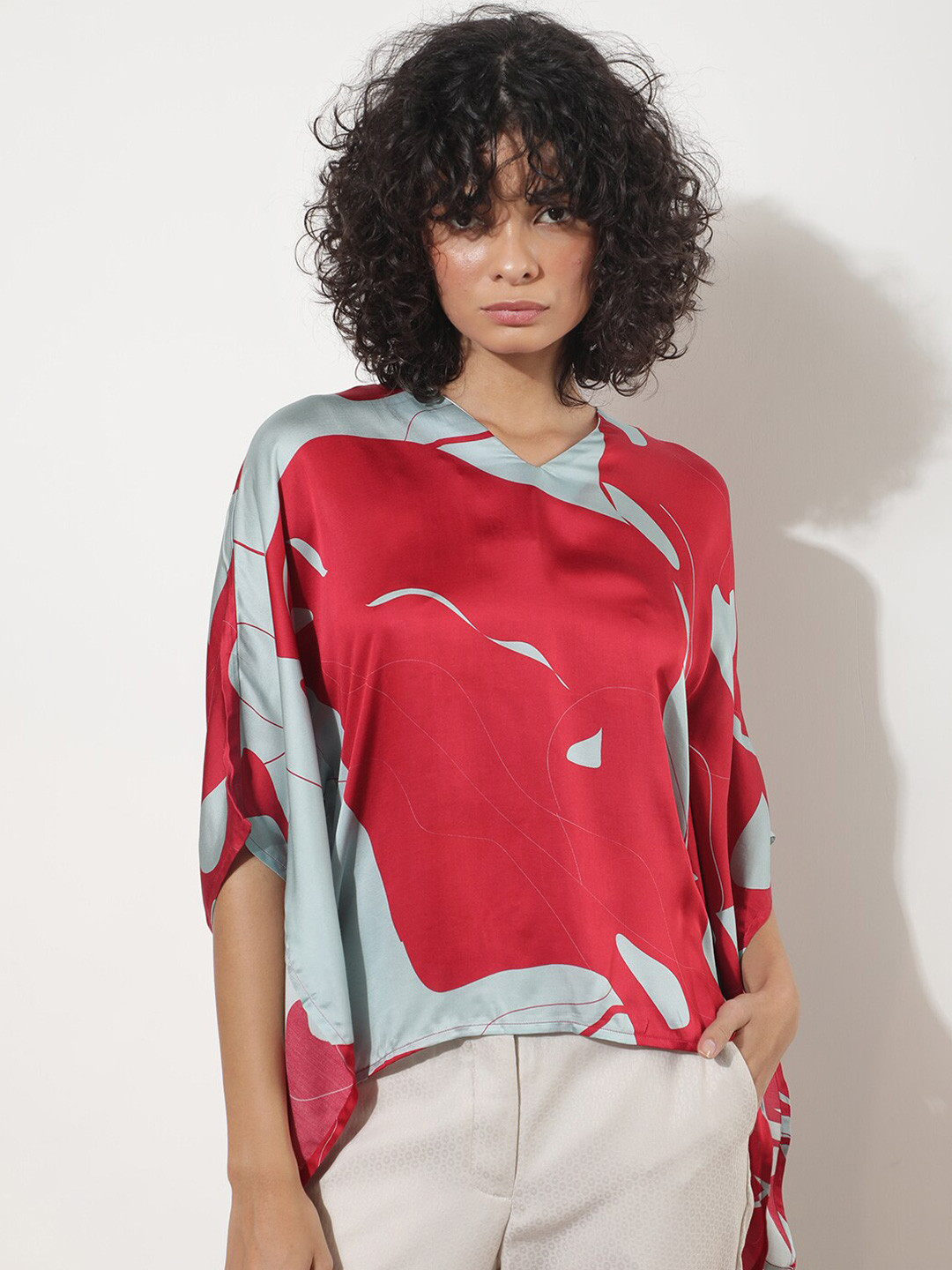 Buy RAREISM Abstract Printed Batwing Sleeves Top - Tops for Women ...