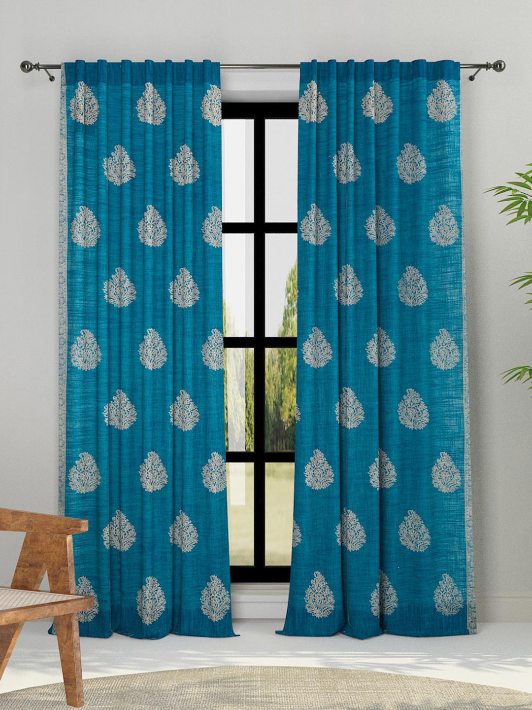 Buy Fabindia Blue & Gold Toned Ethnic Motifs Printed Cotton Sheer ...