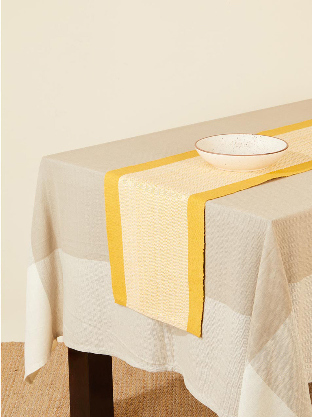 Buy Fabindia Mustard Yellow Woven Designed Cotton Table Runner ...