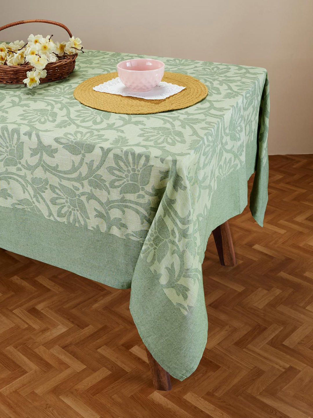 Buy Fabindia Inaya Green 6 Seater Printed Cotton Woven Table Cover ...