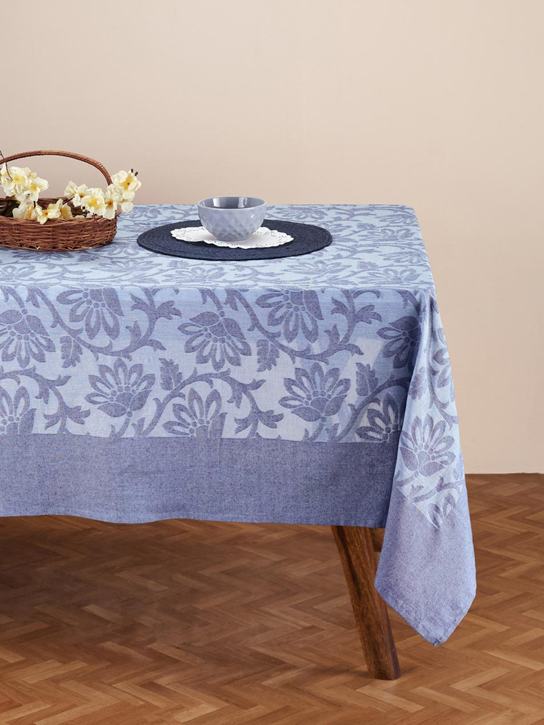 Buy Fabindia Inaya Blue Woven Design Cotton 6 Seater Table Cover ...