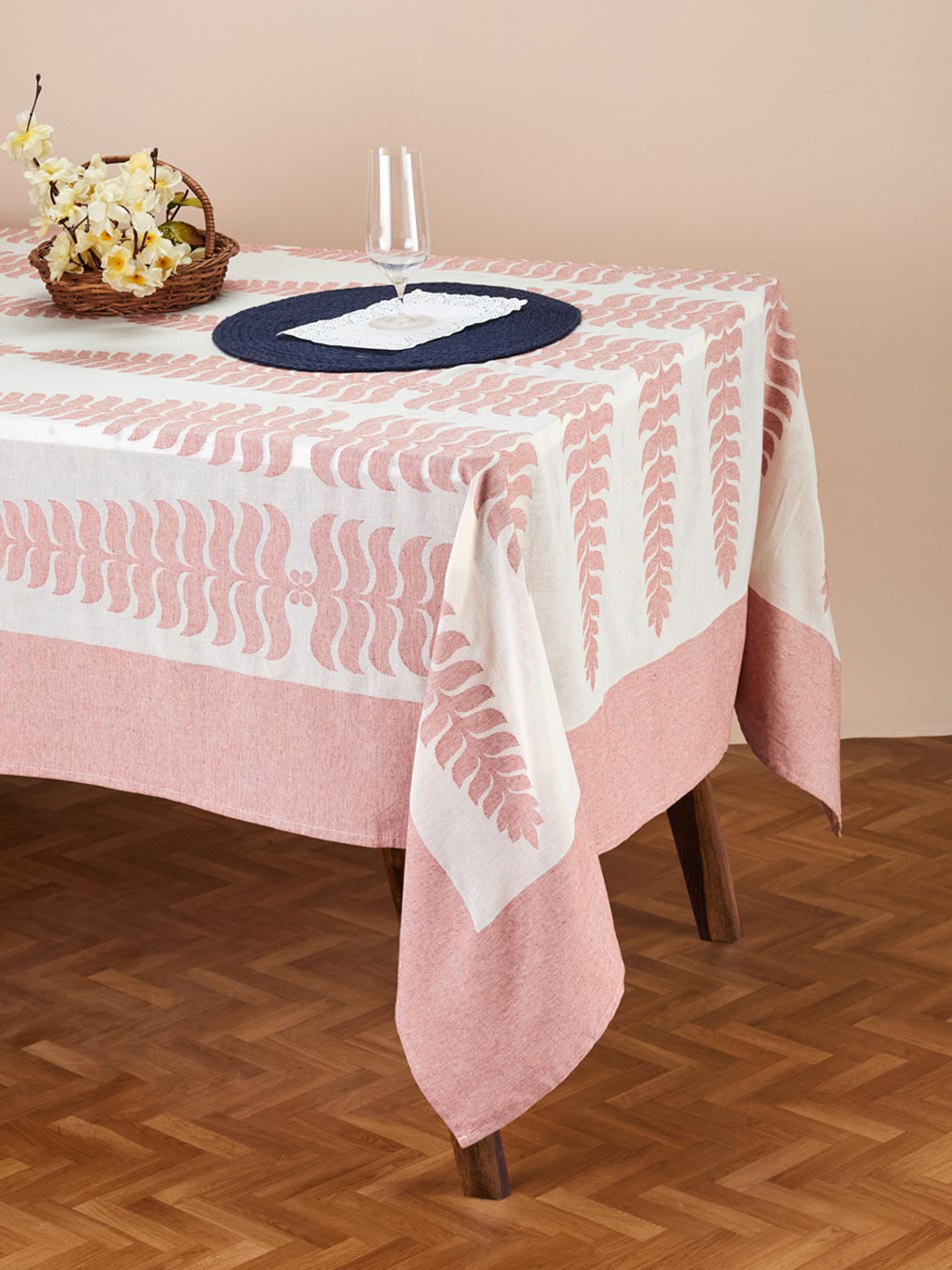 Buy Fabindia Natural Amara Red Woven Cotton 4 Seater Table Cover ...
