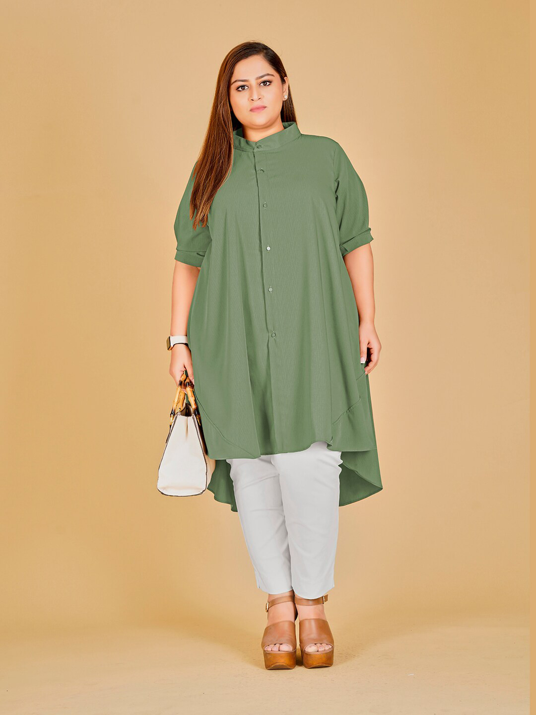 Buy Curvy Lane Plus Size Band Collar A Line Kurta - Kurtas for Women ...